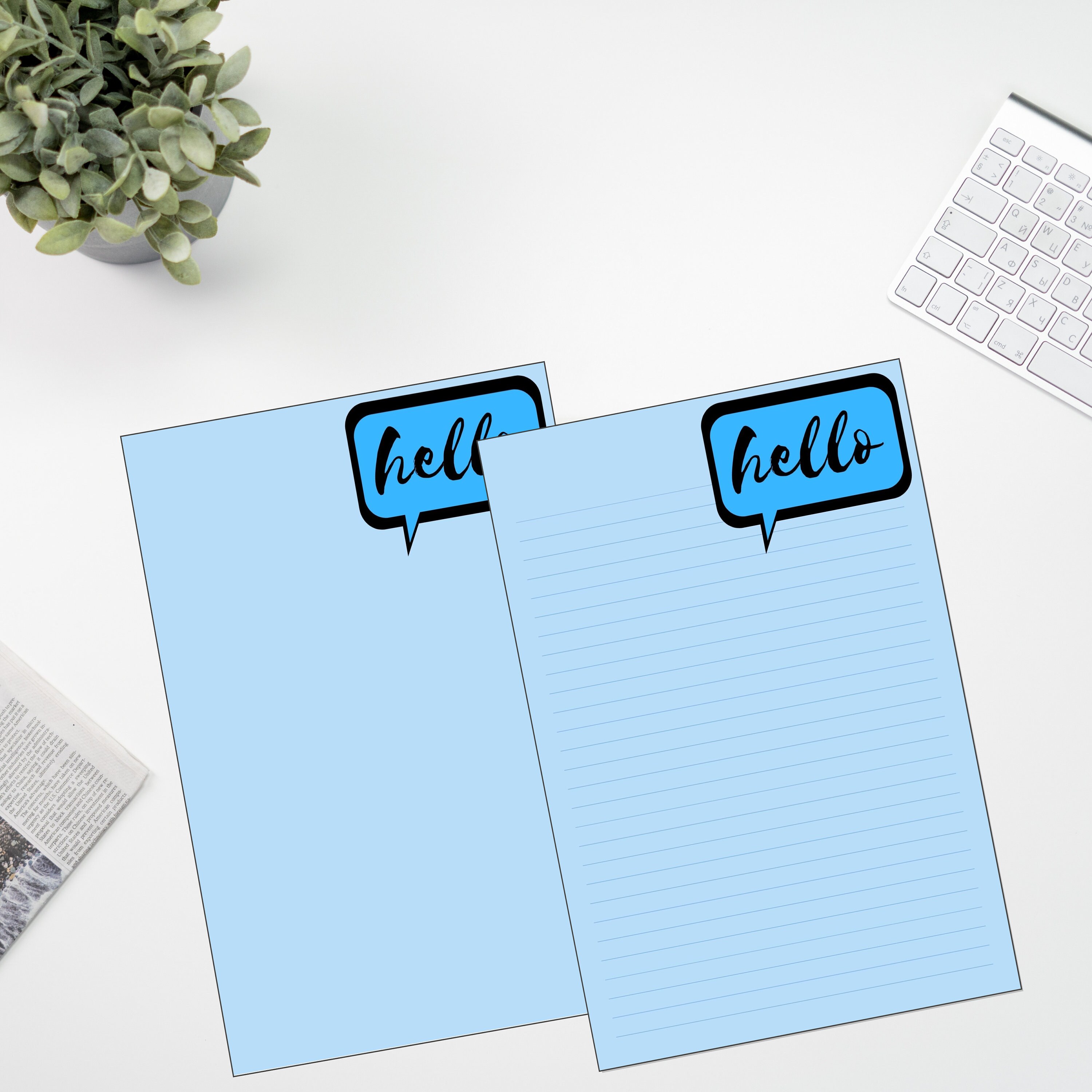 Minimalist Hello Printable Letter Writing Paper, 8.5x11, Lined Unlined ...