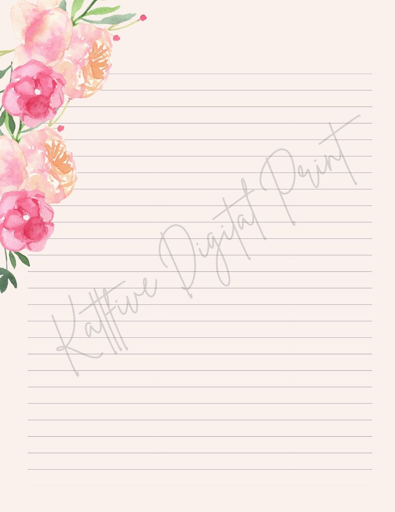 Peach Floral Lined Printable Letter Writing Paper, 8.5x11, Lined ...