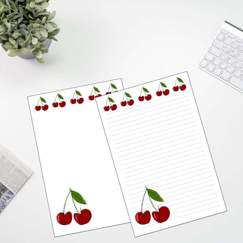 Minimalist Cherry Printable Letter Writing Paper, 8.5x11, Lined Unlined ...