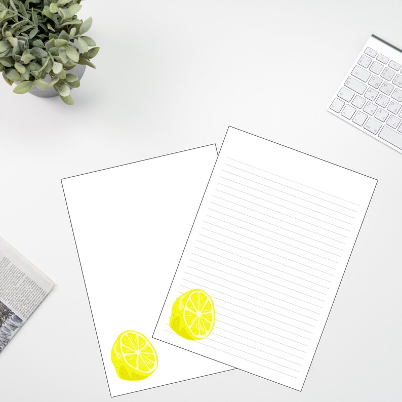 Minimalist Lemon Printable Letter Writing Paper, 8.5x11, Lined Unlined ...