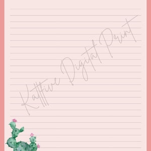 Cactus/succulents Lined Printable Letter Writing Paper, 8.5x11, Lined ...