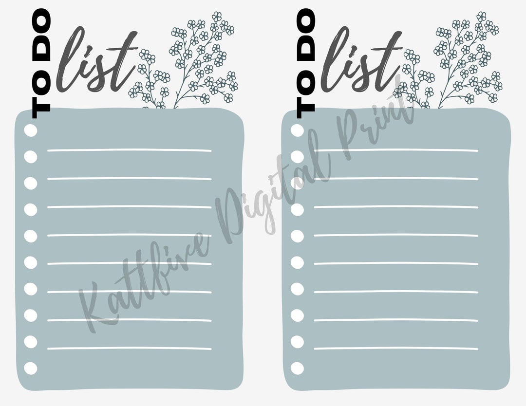 Gray/blue Leafy Printable to Do List, Digital Download Print as Many as ...