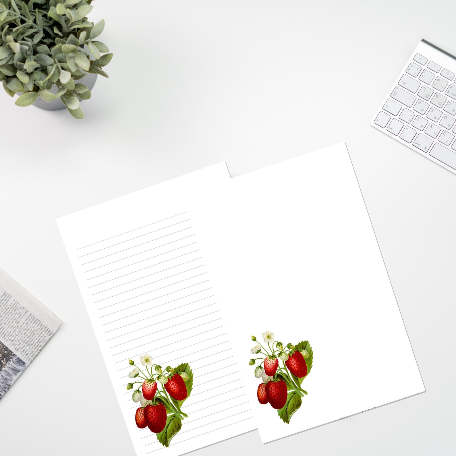 Minimalist Strawberry Printable Letter Writing Paper, 8.5x11, Lined ...