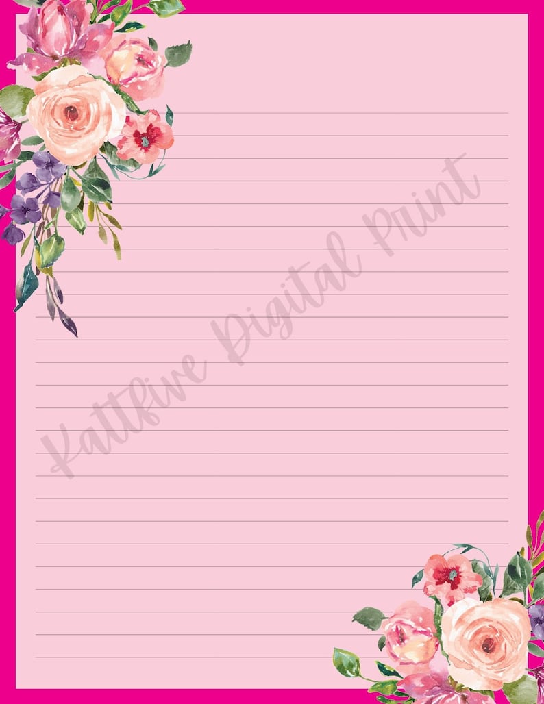 Minimalist Floral Printable Letter Writing Paper, 8.5x11, Lined Unlined ...