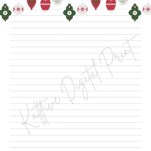Christmas Bulbs Lined Printable Letter Writing Paper, 8.5x11, Lined ...