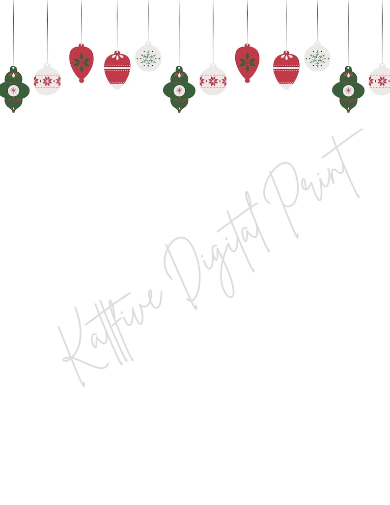 Christmas Bulbs Lined Printable Letter Writing Paper, 8.5x11, Lined ...