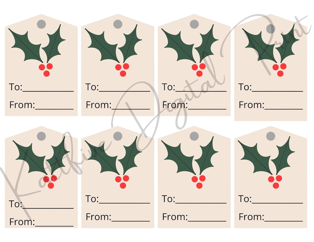 Printable Christmas Tags, Holly Leaf Themed. To/from Tags for Gifts ...