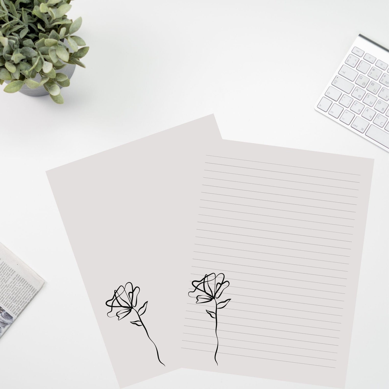 Minimalist Floral Lined Printable Letter Writing Paper, 8.5x11, Lined ...