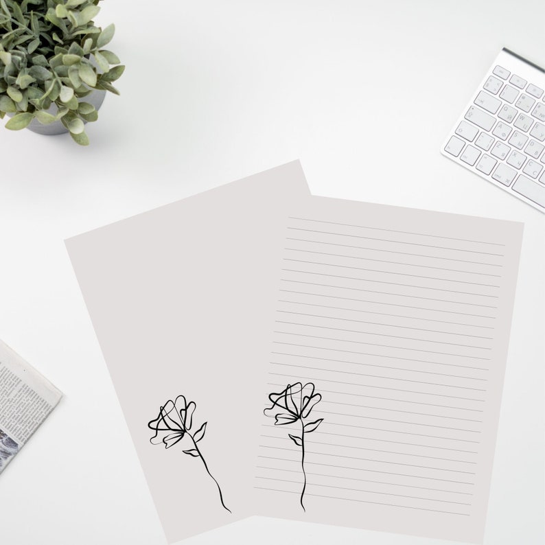 Minimalist Floral Lined Printable Letter Writing Paper, 8.5x11, Lined ...