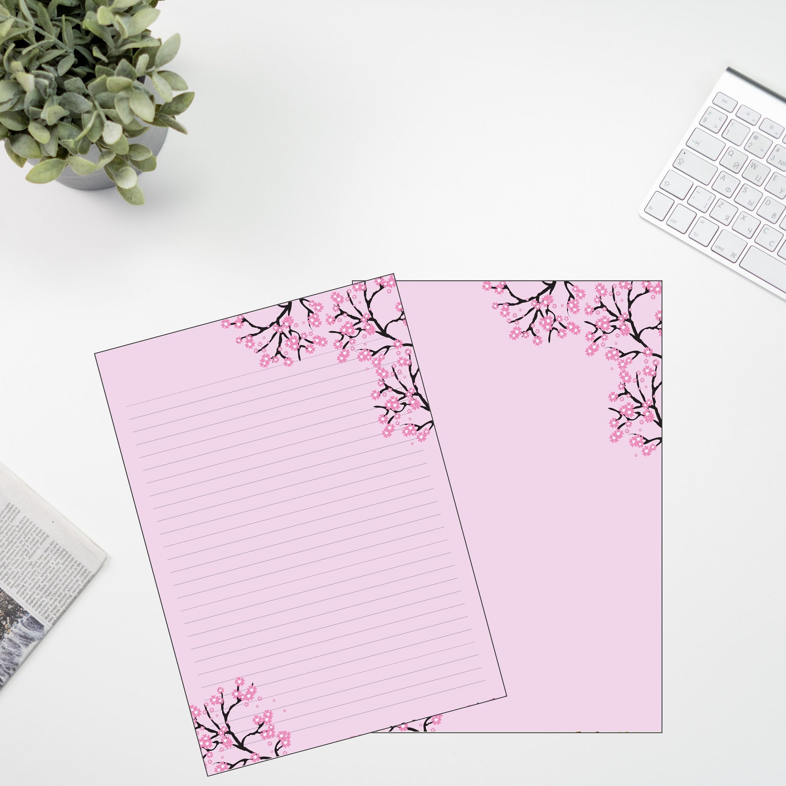 Minimalist Cherry Blossom Printable Letter Writing Paper, 8.5x11, Lined ...