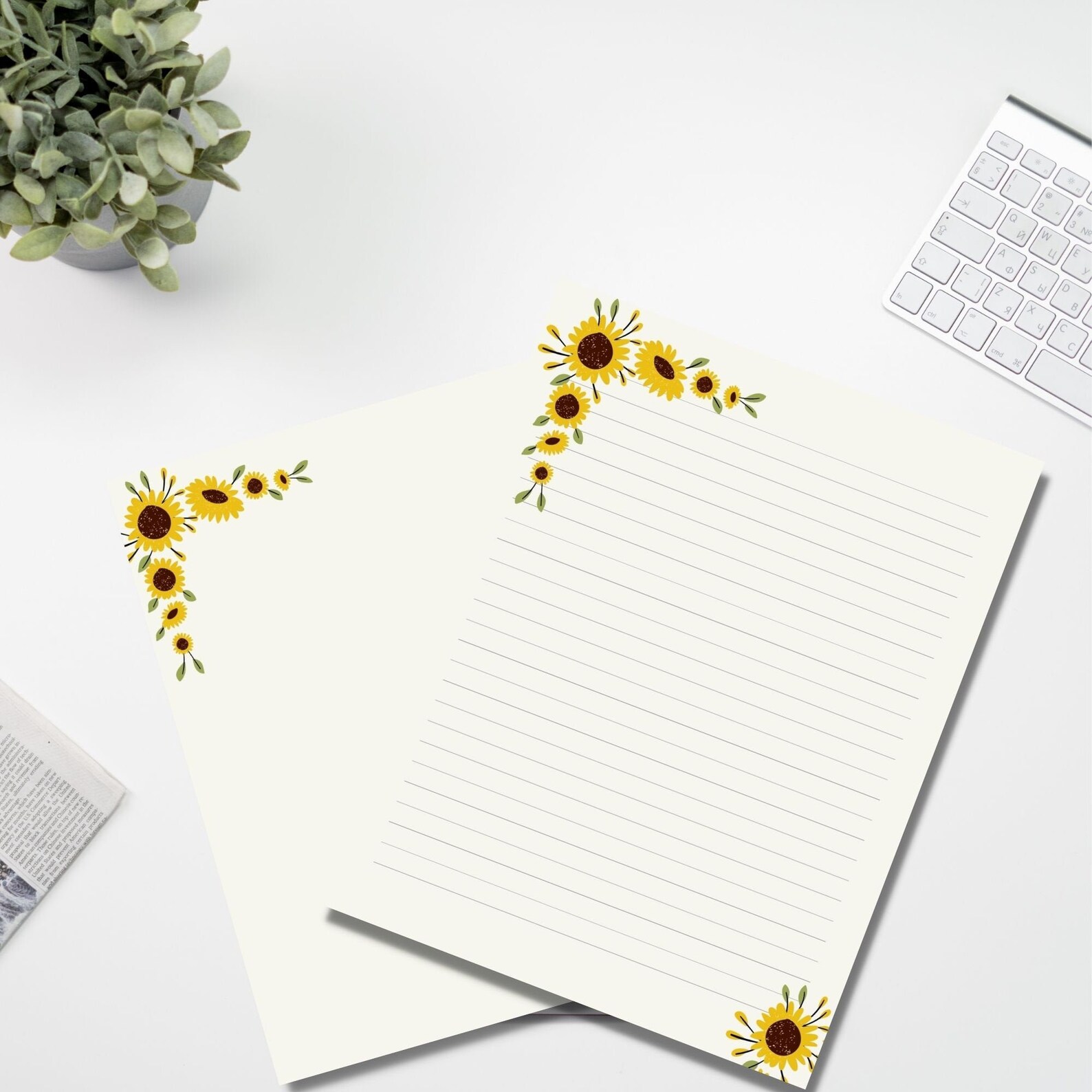 Minimalist Sunflower Lined Printable Letter Writing Paper, 8.5x11 ...