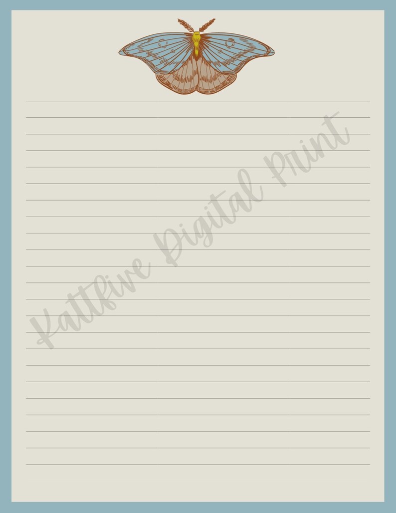 Butterfly Moth Printable Letter Writing Paper, 8.5x11, Lined Unlined ...