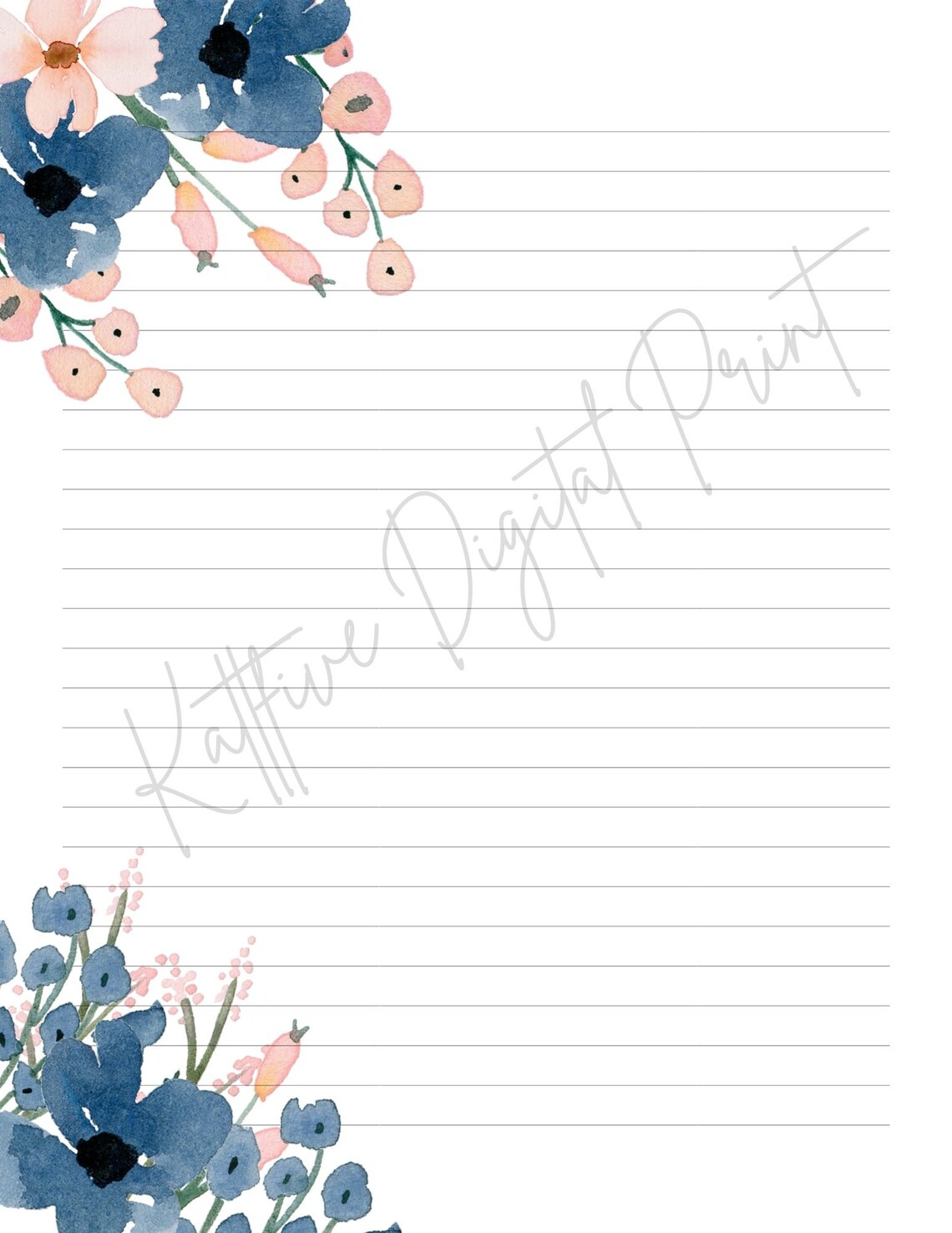 Minimalist Floral Lined Printable Letter Writing Paper, 8.5x11, Lined ...