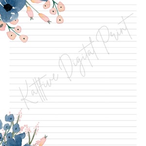 Minimalist Floral Lined Printable Letter Writing Paper, 8.5x11, Lined ...