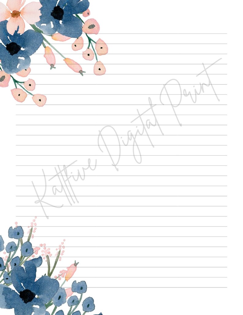 Minimalist Floral Lined Printable Letter Writing Paper, 8.5x11, Lined ...
