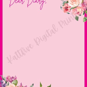 Dear Diary Floral Printable Letter Writing Paper, 8.5x11, Lined Unlined ...