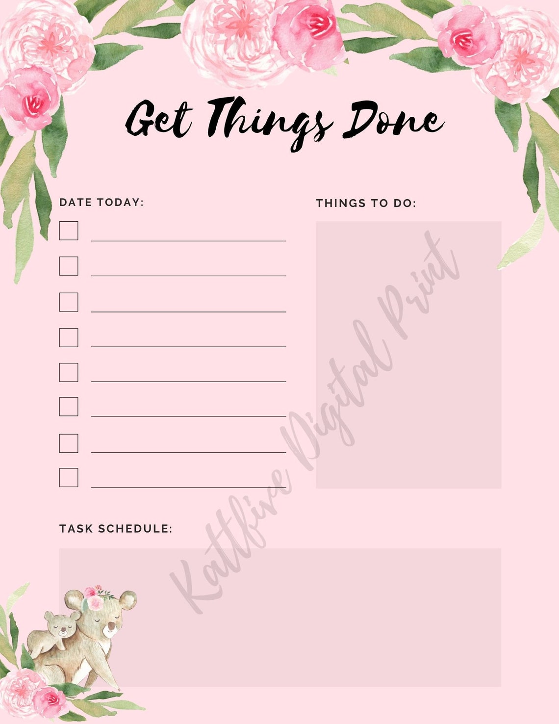 Get Things Done Weekly Planner Page | Pretty Simple Floral Themed ...