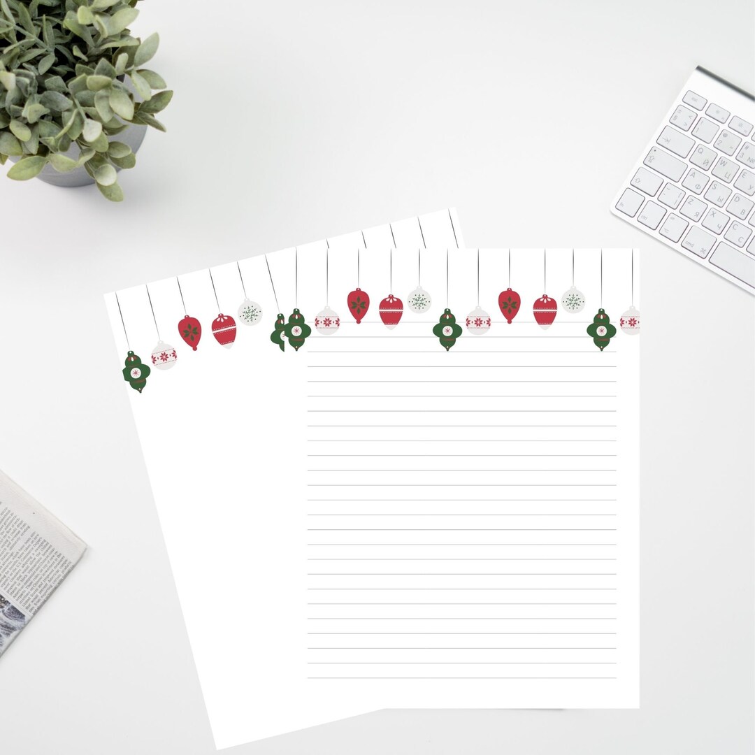 Christmas Bulbs Lined Printable Letter Writing Paper, 8.5x11, Lined ...