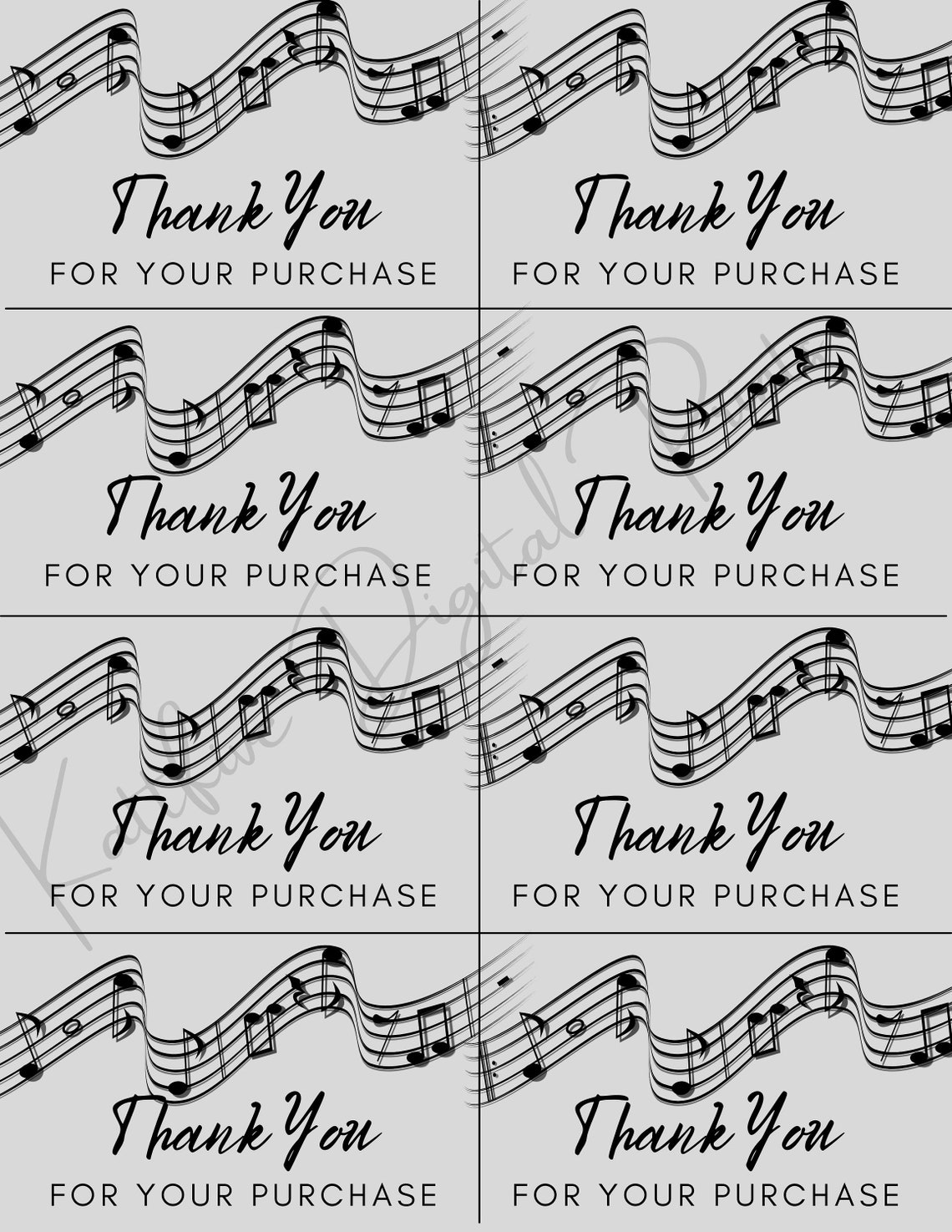 Music Note Thank You Cards, Printable Note Card for Sellers (digital ...