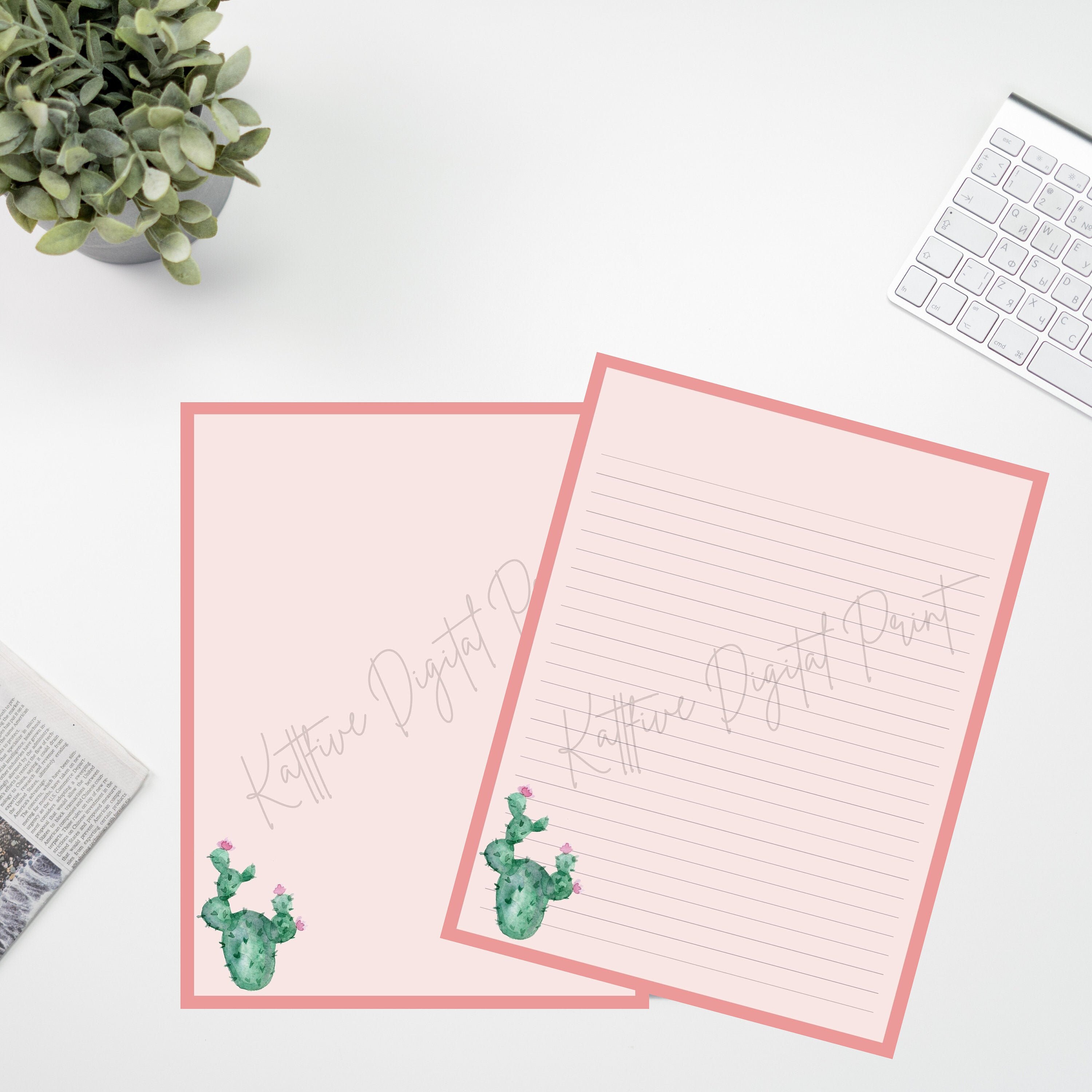 Cactus/succulents Lined Printable Letter Writing Paper, 8.5x11, Lined ...