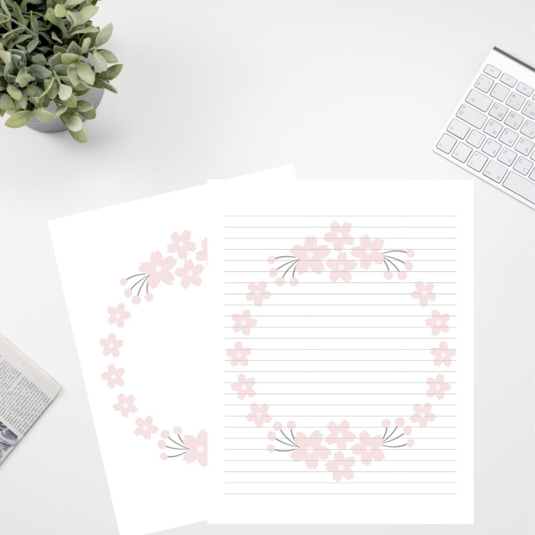 Minimalist Floral Lined Printable Letter Writing Paper, 8.5x11, Lined ...