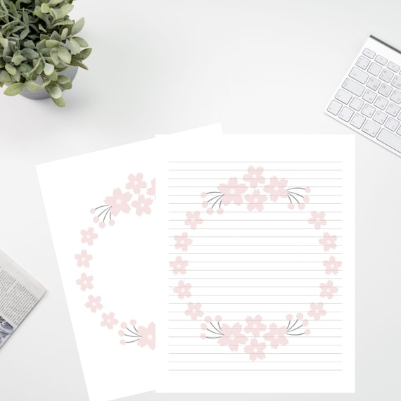Minimalist Floral Lined Printable Letter Writing Paper | Etsy