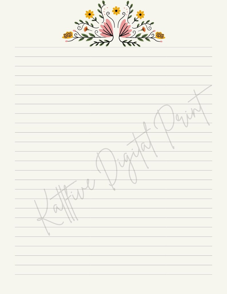Minimalist Floral Lined Printable Letter Writing Paper, 8.5x11, Lined ...