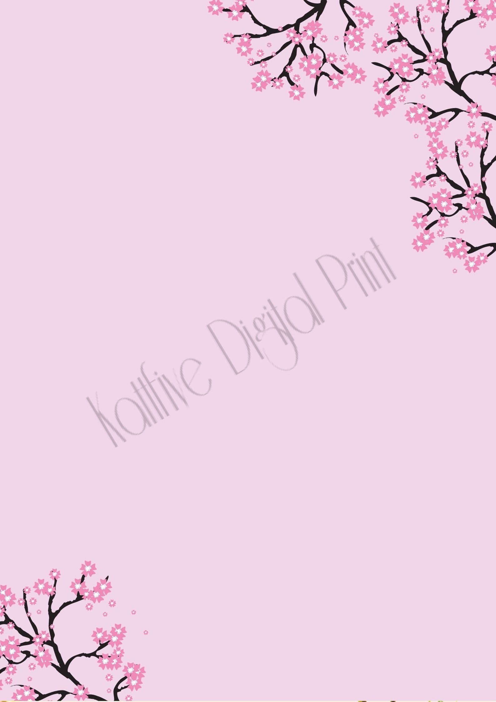 Cherry Blossom Printable Stationery Paper, Lined & Unlined (digital ...
