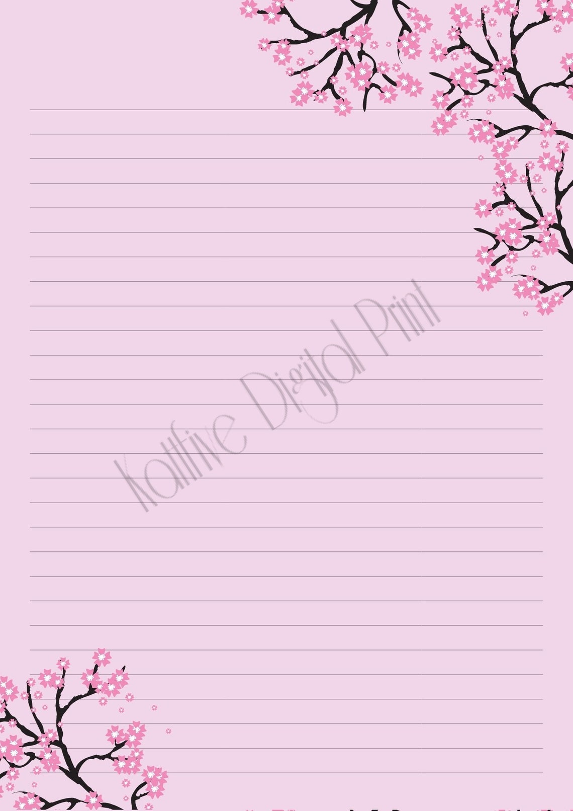 Minimalist Cherry Blossom Printable Letter Writing Paper, 8.5x11, Lined ...