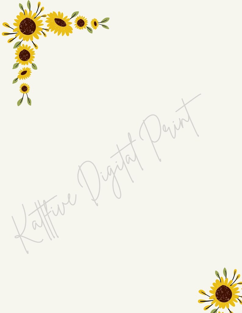 Minimalist Sunflower Lined Printable Letter Writing Paper, 8.5x11 ...