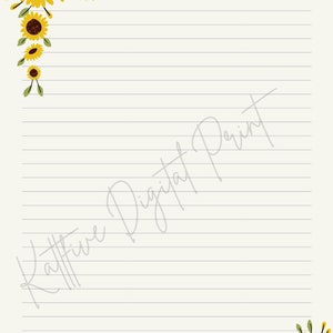 Minimalist Sunflower Lined Printable Letter Writing Paper, 8.5x11 ...