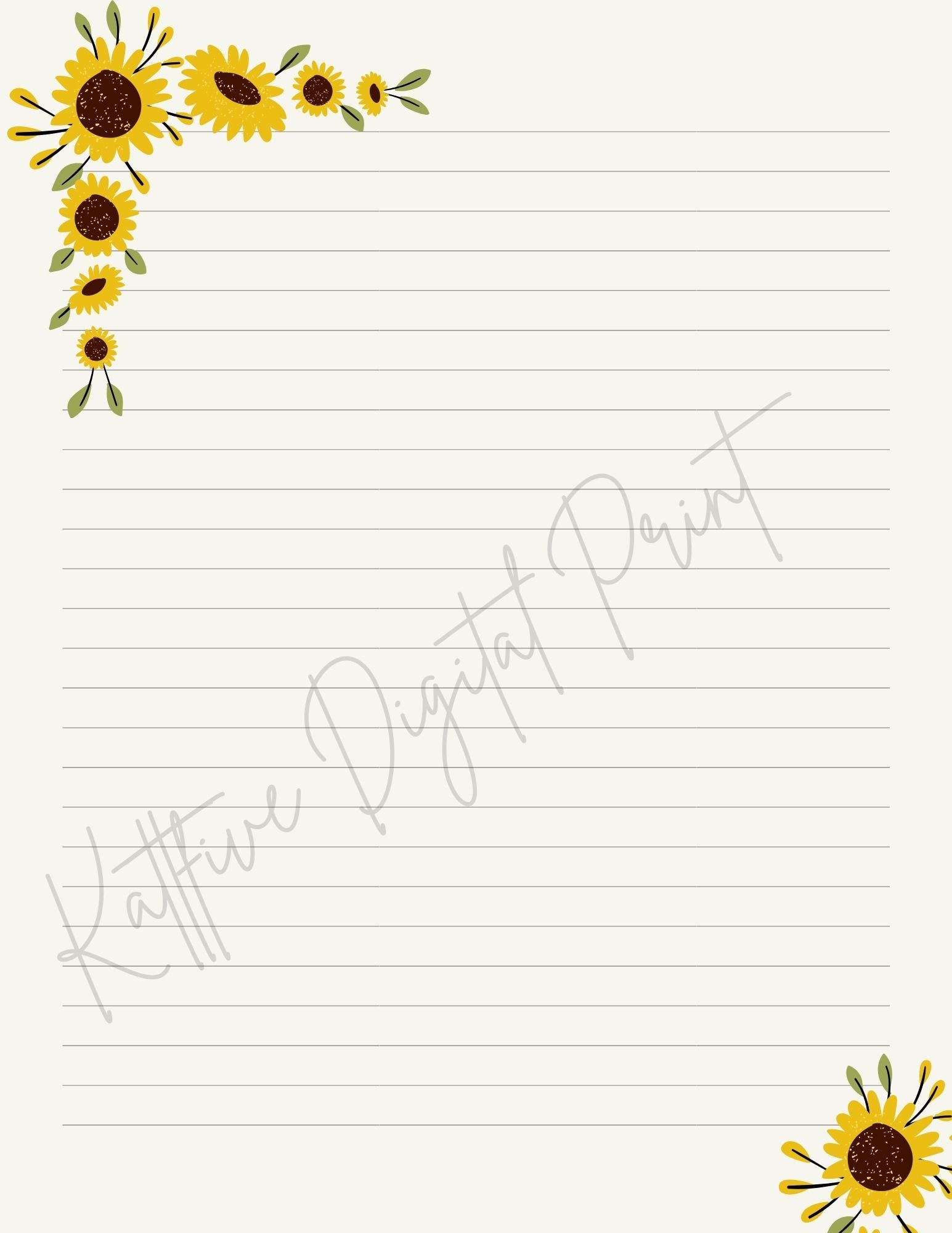 Minimalist Sunflower Lined Printable Letter Writing Paper, 8.5x11 ...
