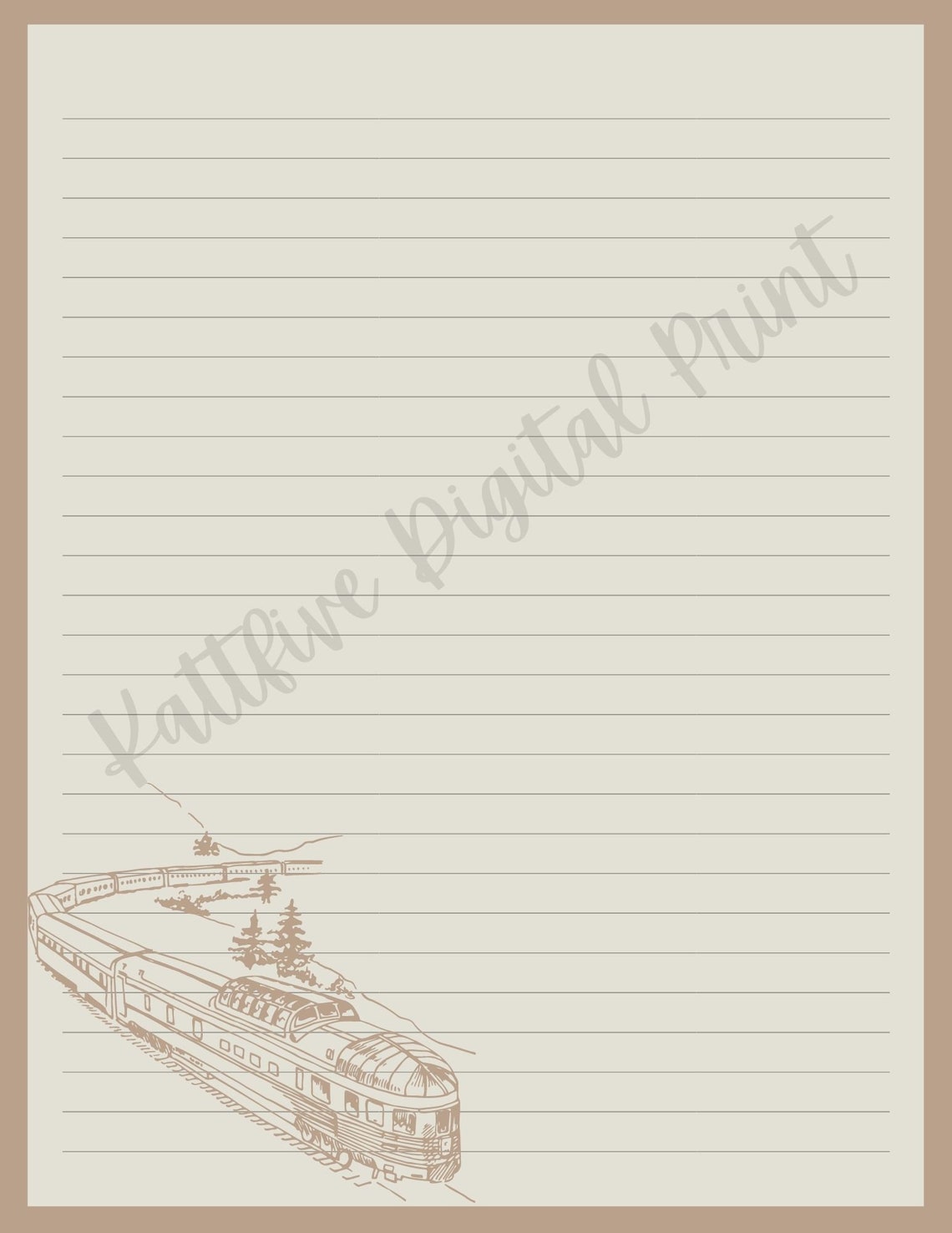Train Locomotive Printable Letter Writing Paper, 8.5x11, Lined Unlined ...