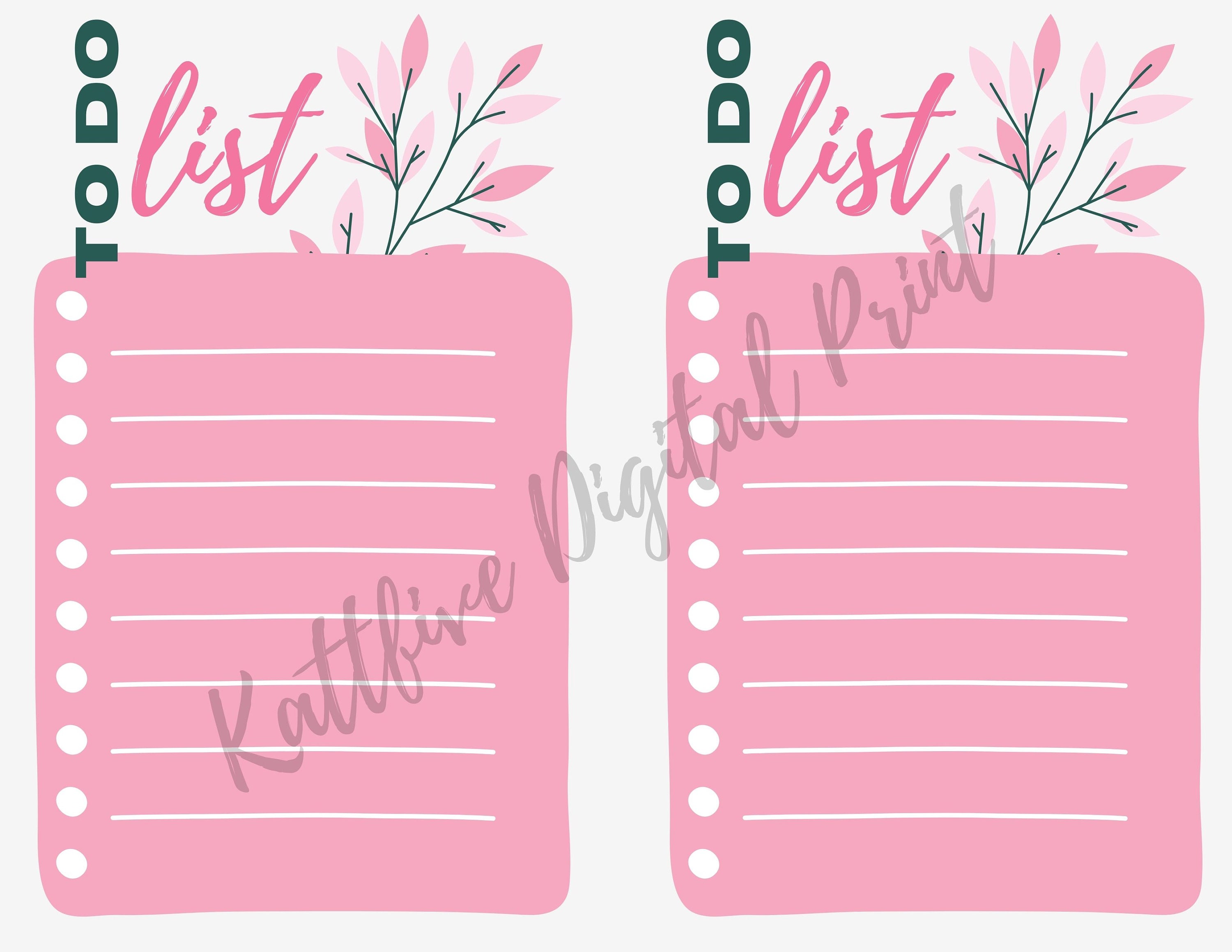 Pink Leafy Printable to Do List, Digital Download Print as Many as You ...