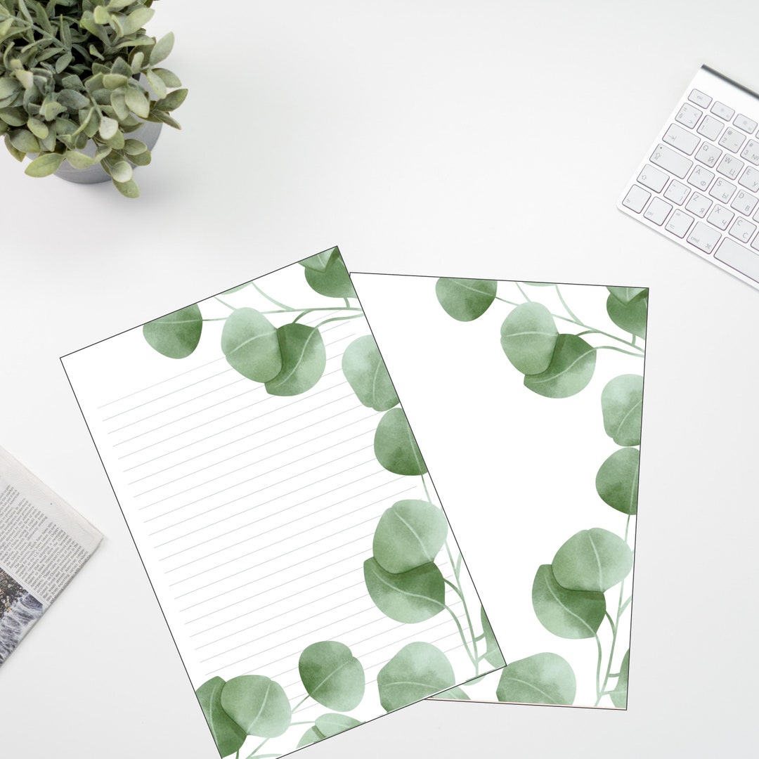 Minimalist Eucalyptus Printable Letter Writing Paper, 8.5x11, Lined ...
