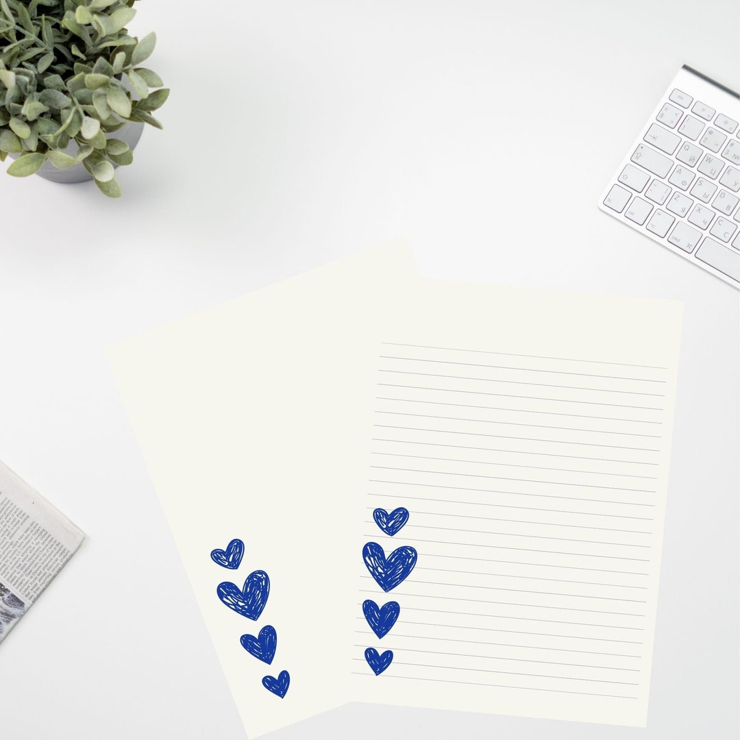 Blue Heart Letter Writing Paper, Lined & Unlined (digital Download) - Etsy