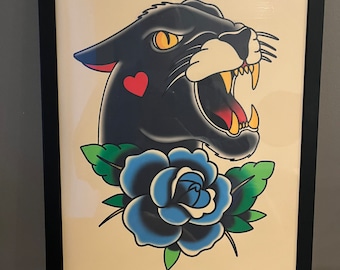 Panther Tattoo Flash Sheet Art Print - Etsy