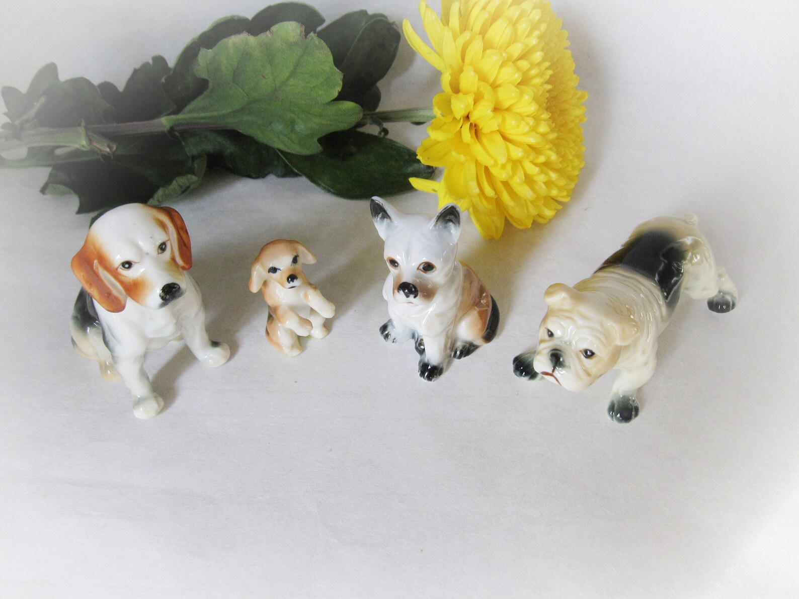 Set of Four Porcelain Dog Figurines. Hand Painted Sculptures. Vintage ...