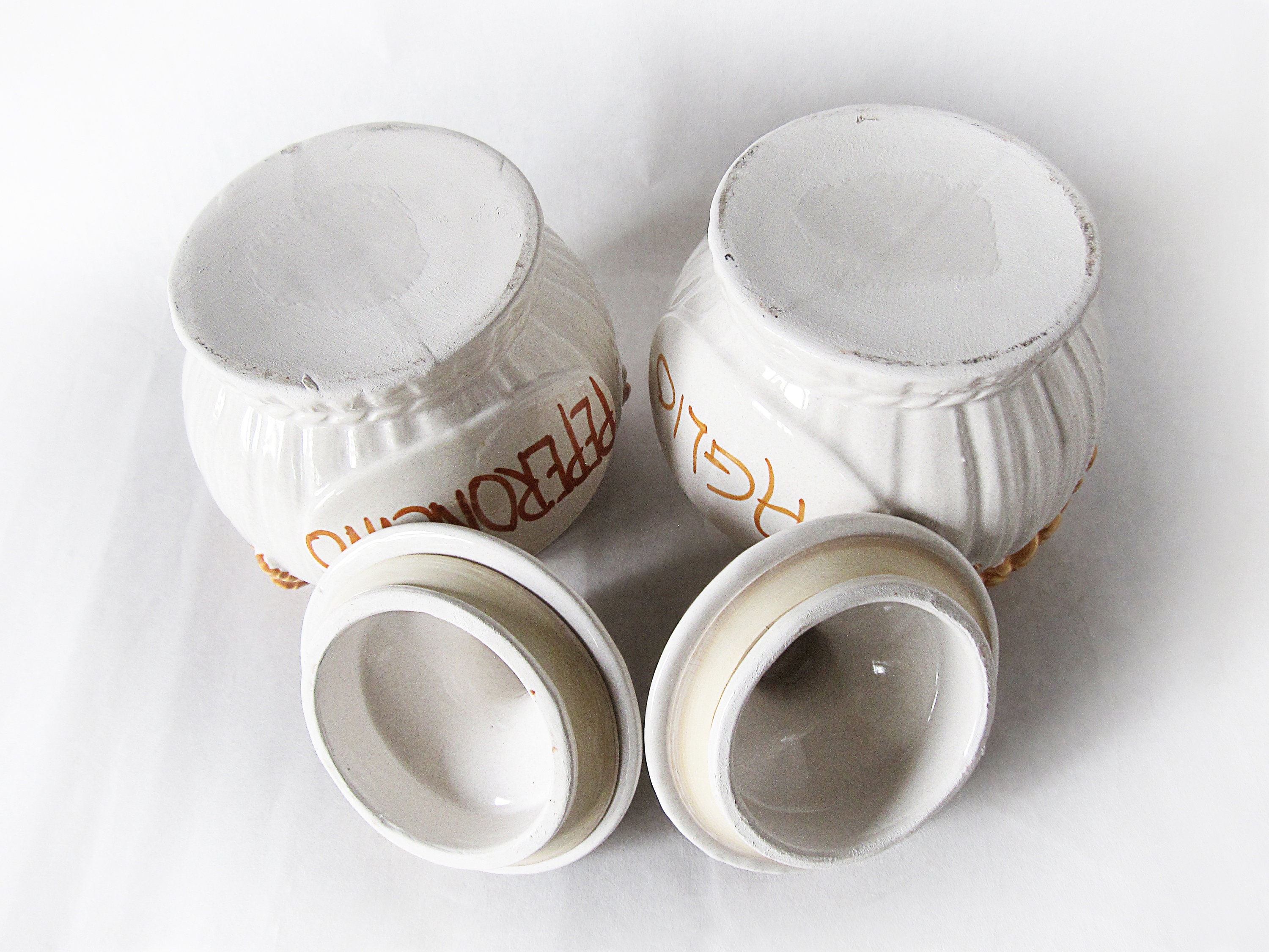 Set of Vintage Kitchen Jars for Chili Peppers and Garlic. Italian ...