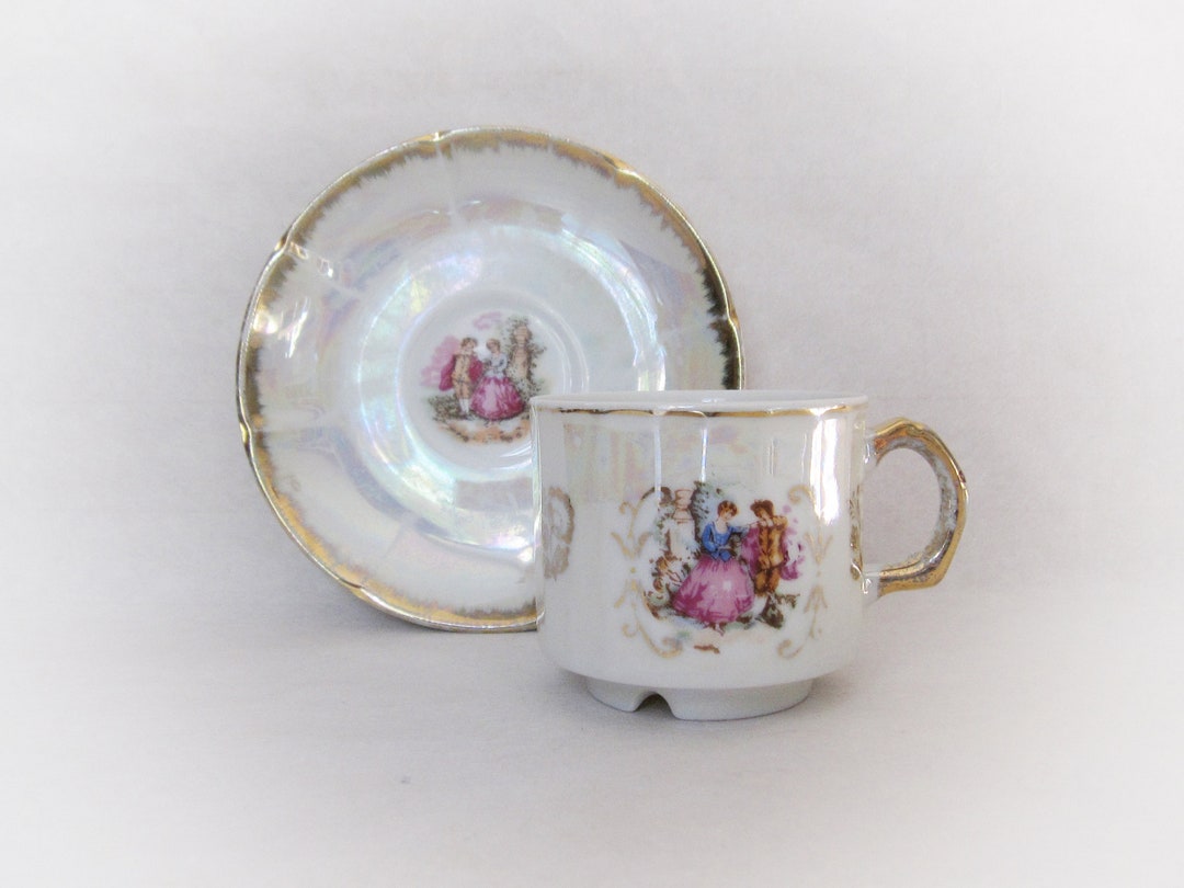 Versailles Porcelain Teacup and Saucer. Fragonard Courting Couple ...