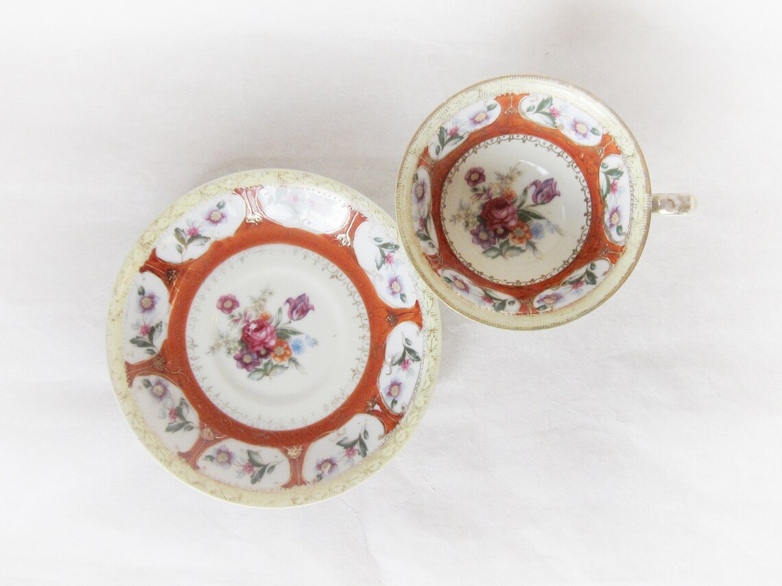 Nagoya Shokai Japan Hand Painted Porcelain Tea Pair. Pedestal - Etsy