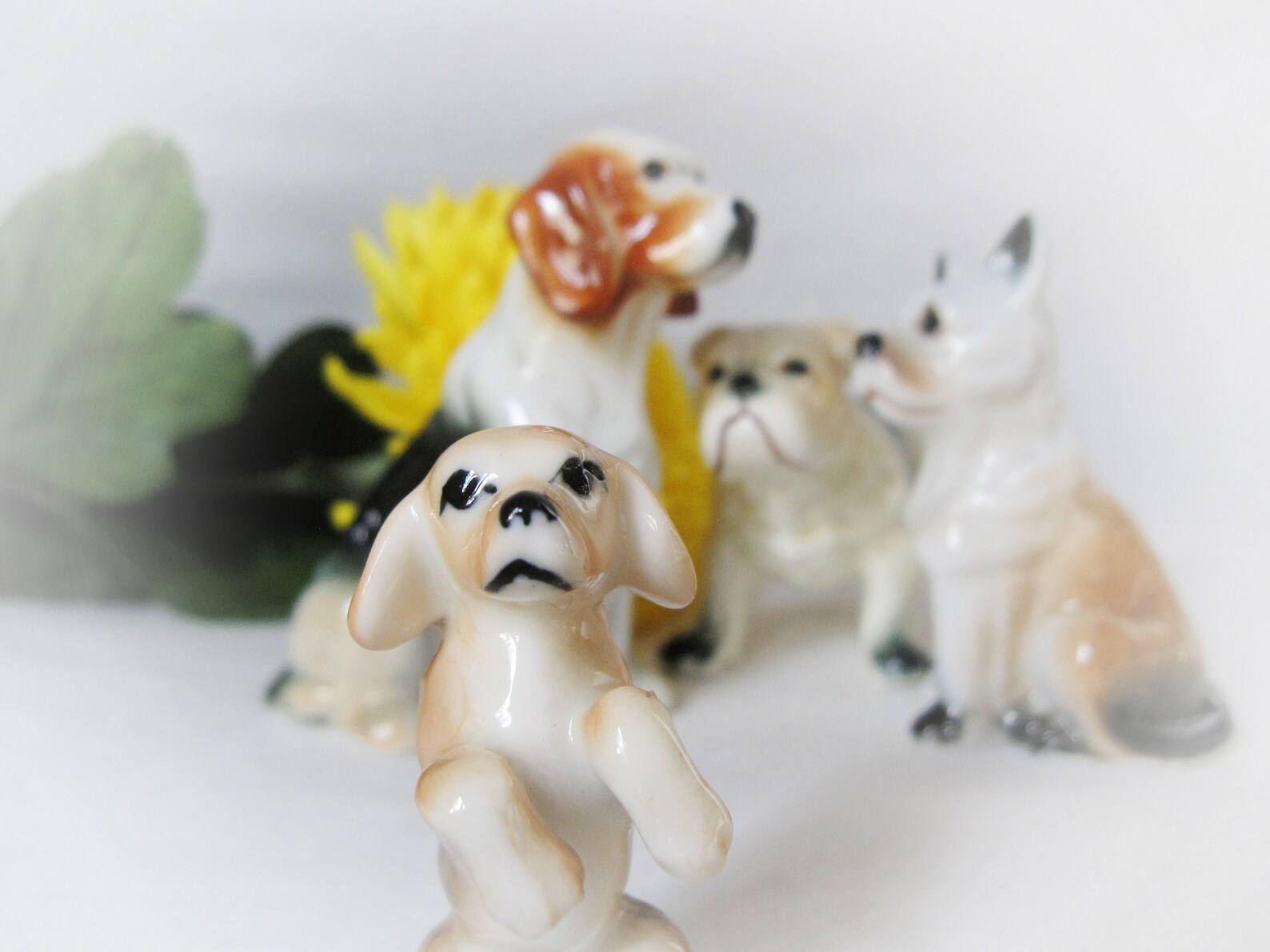 Set of Four Porcelain Dog Figurines. Hand Painted Sculptures. Vintage ...