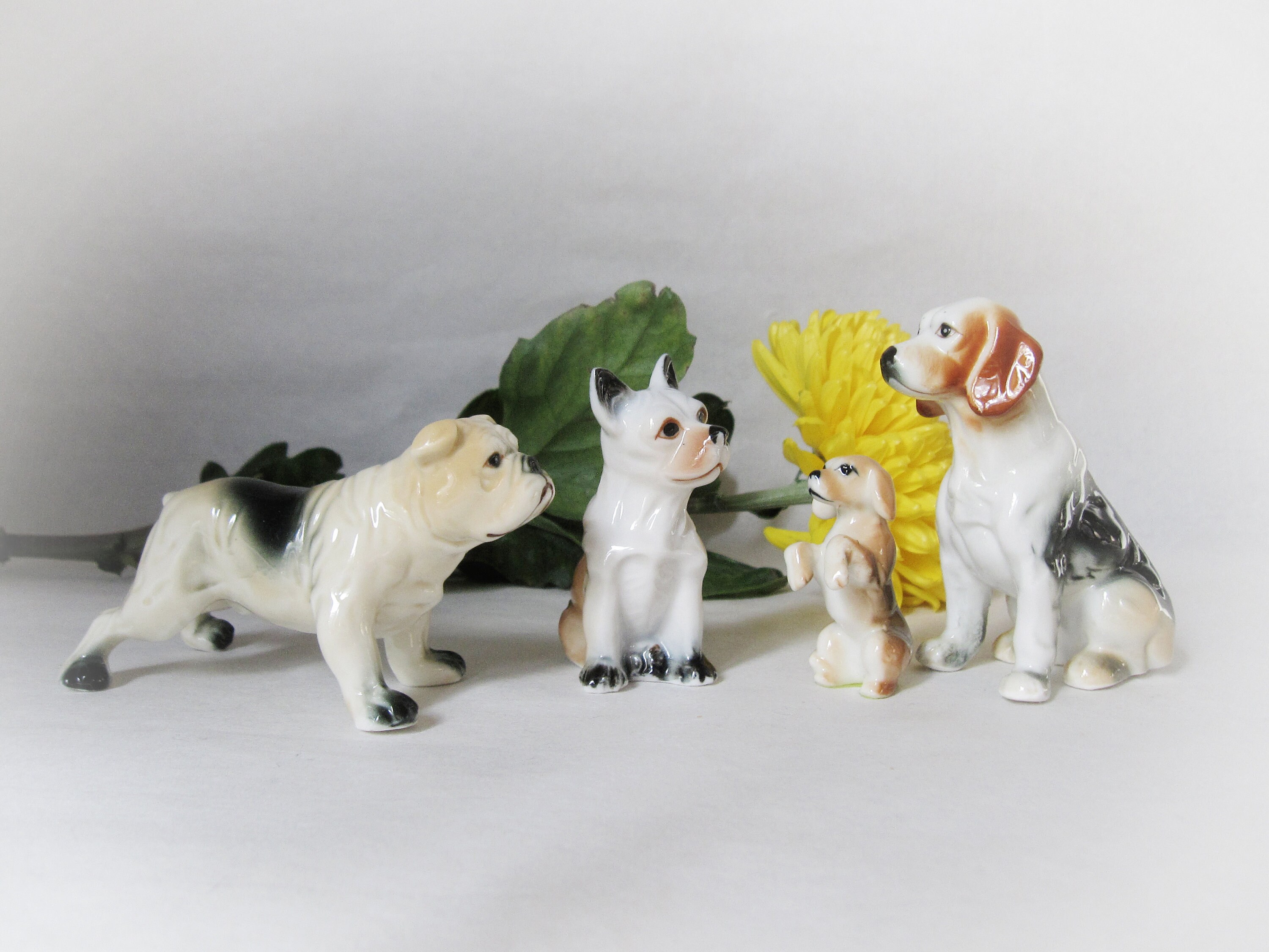 Set of Four Porcelain Dog Figurines. Hand Painted Sculptures. Vintage ...