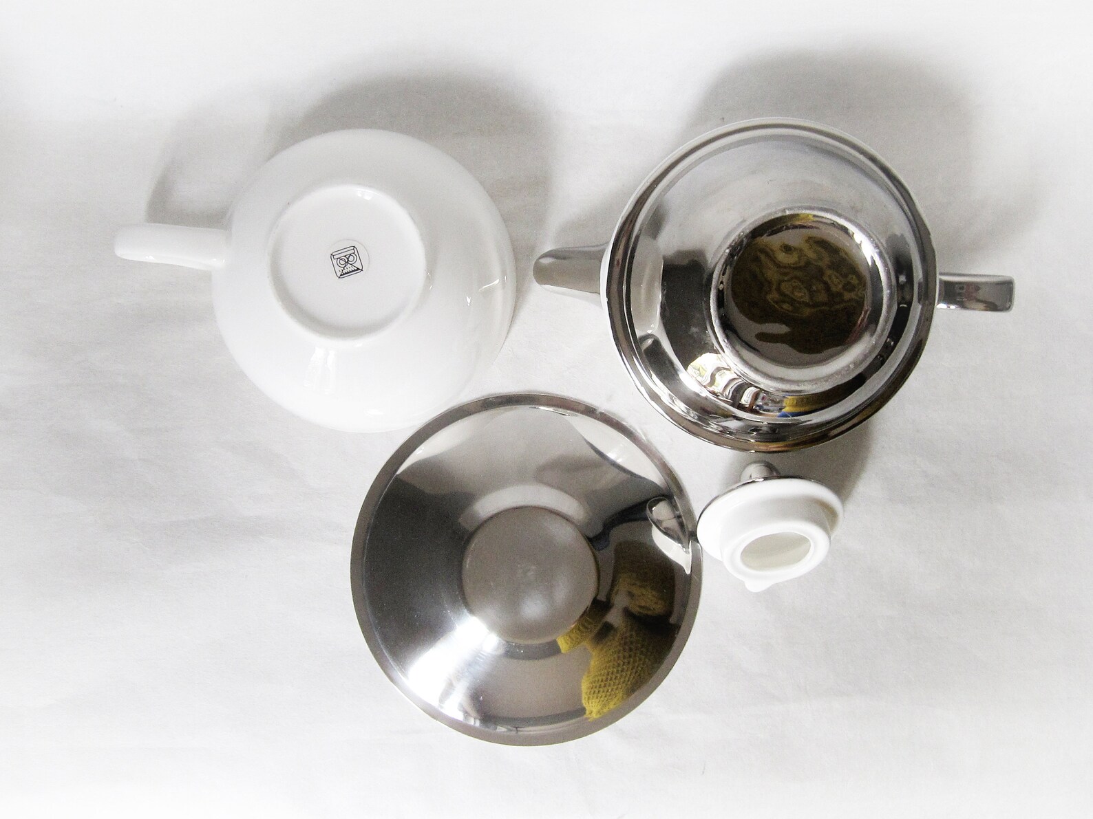 Jameson & Tailor Porcelain Teapot, Cup and Saucer Set. Silver Luster ...