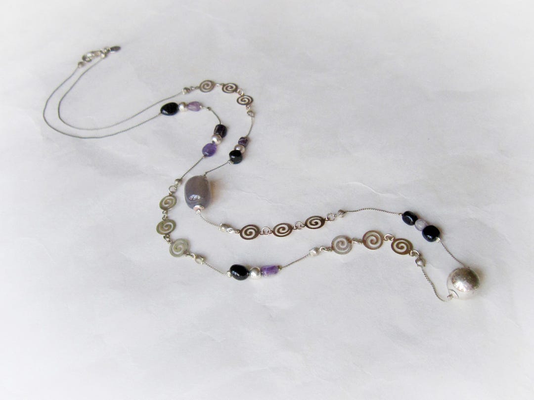 Vintage H. Dubin Designer Necklace. Silver Tone Chain and Semi-precious ...