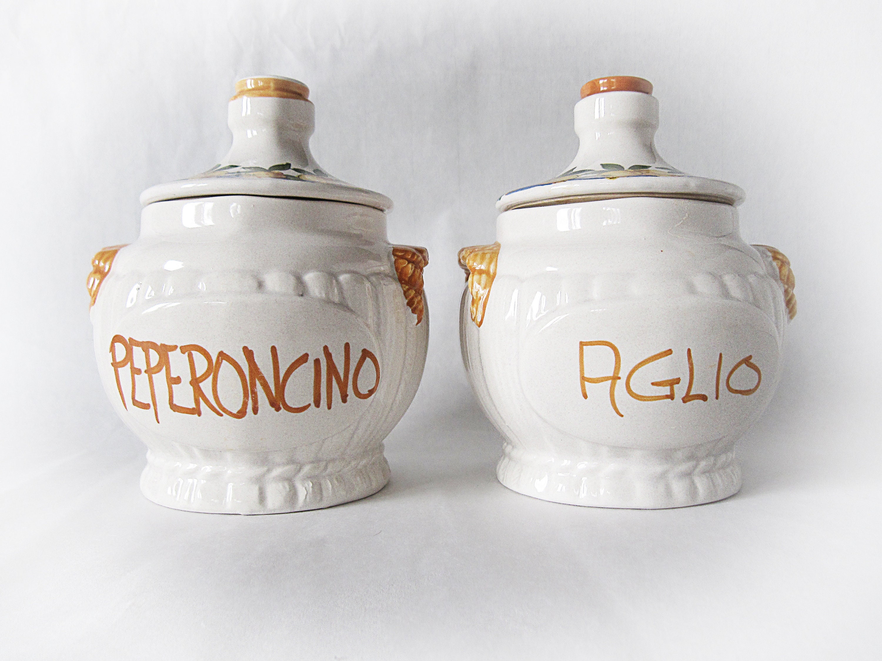 Set of Vintage Kitchen Jars for Chili Peppers and Garlic. Italian ...