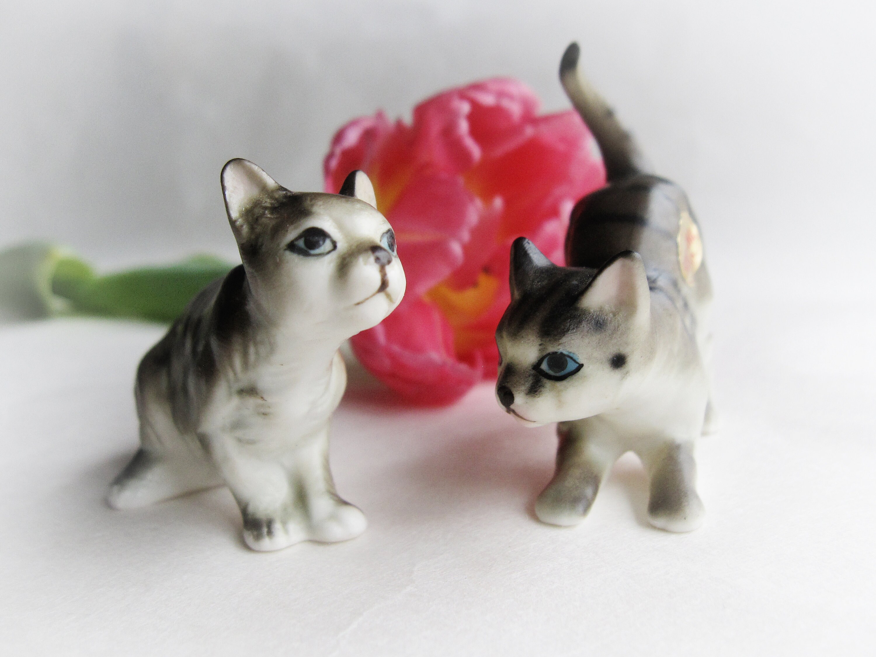 Bone China Japan Set of Two Miniature Tabby Cat Figurines. Hand Painted ...