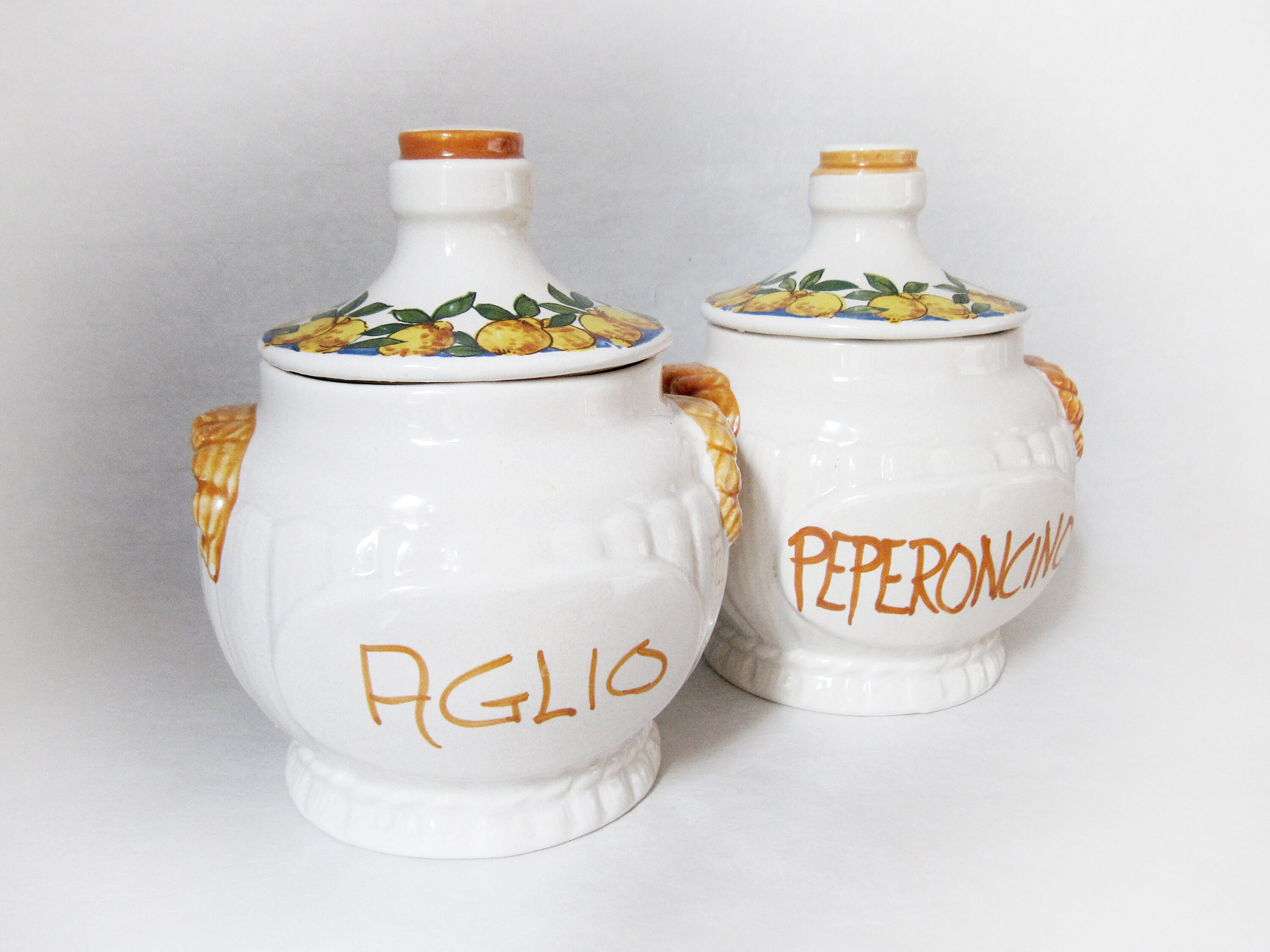 Set of Vintage Kitchen Jars for Chili Peppers and Garlic. Italian ...