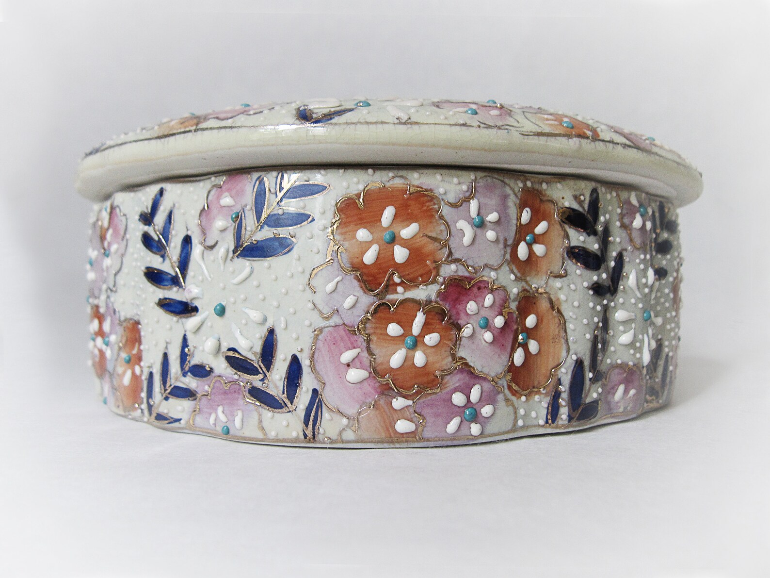 Vintage Oval Decorative Box. Hand Painted Porcelain Jewelry Box, Floral ...