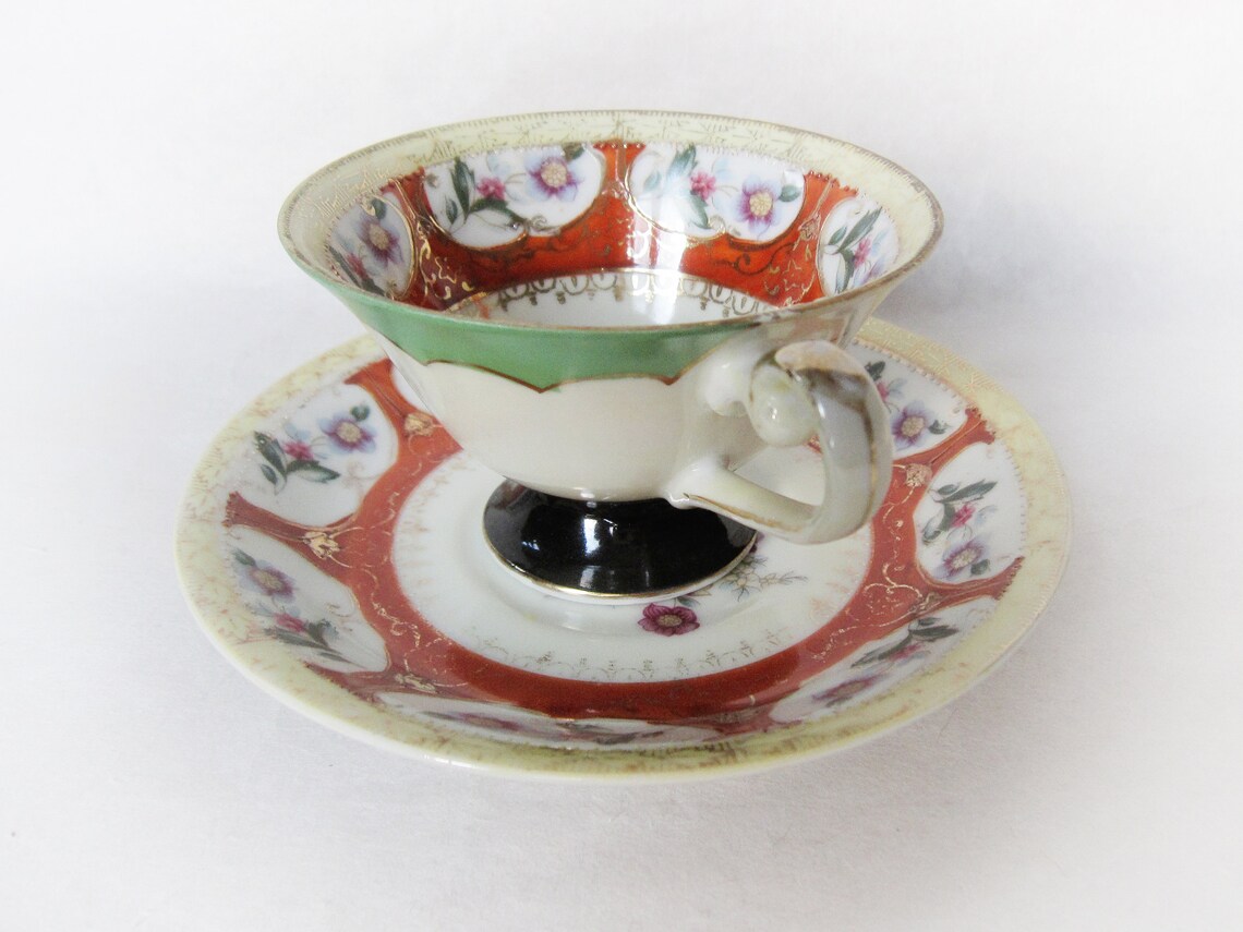 Nagoya Shokai Japan Hand Painted Porcelain Tea Pair. Pedestal - Etsy